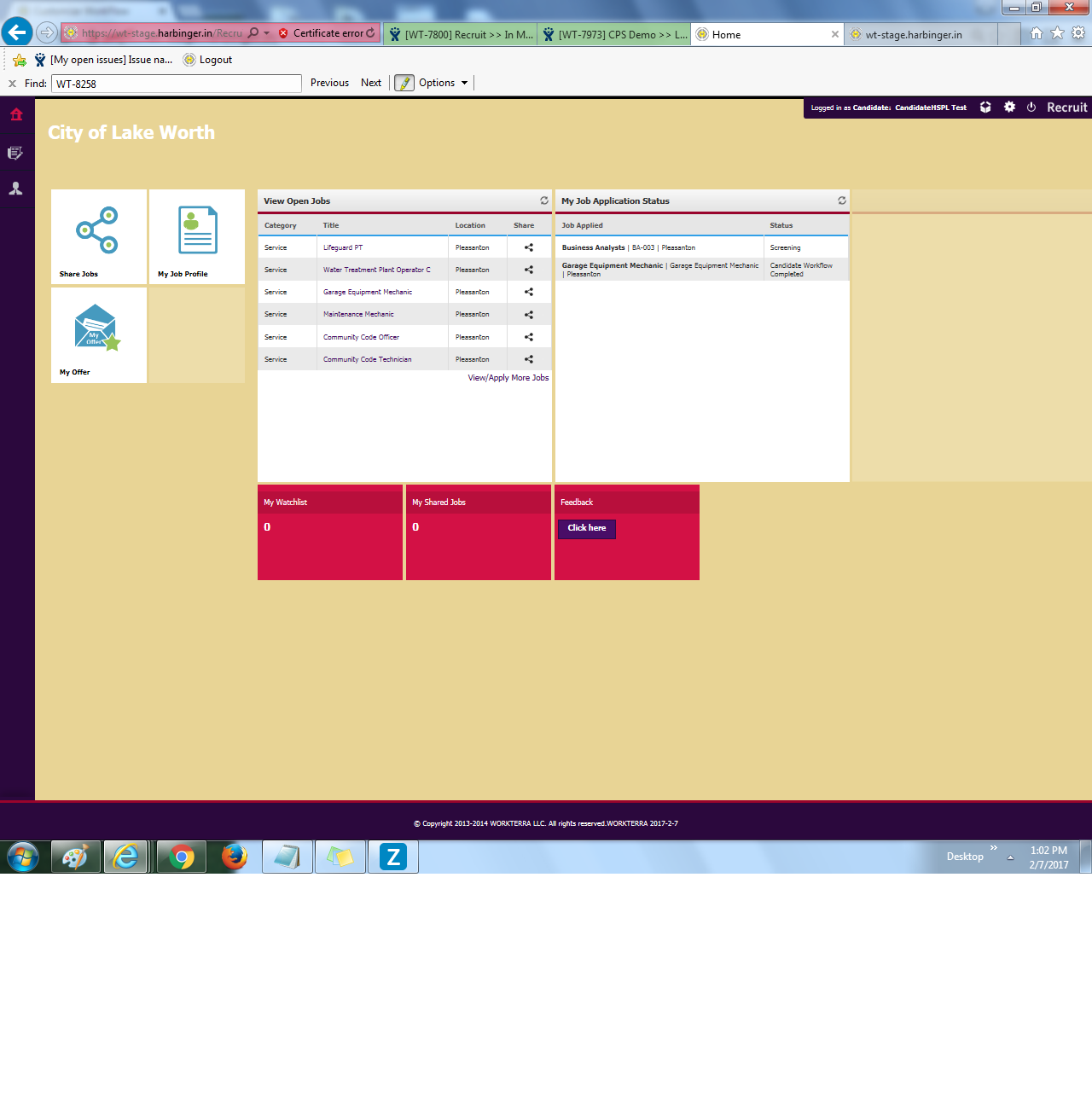 Wt 7800 Recruit In My Job Application Status Widget Status Remains Candidate Workflow